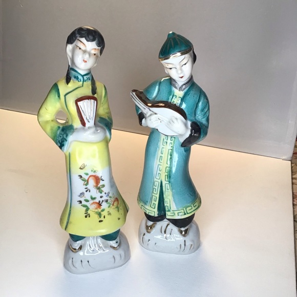 Unbranded | Art | Vintage Chinese Lady With Fan Man With Guitar ...